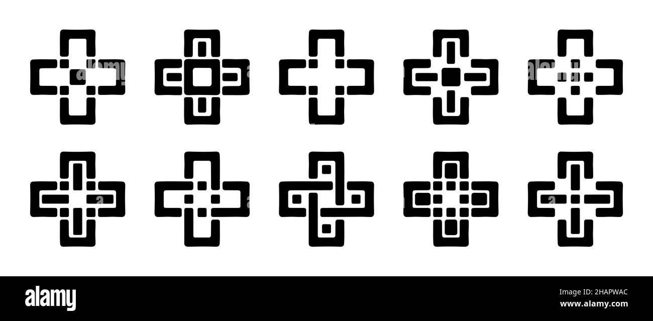Cross shapes collection. Set of cross icons. Geometric tiles. Vector ...