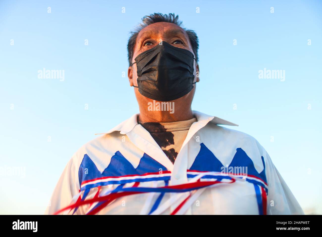 Member of the council of elders, during the festival to defend water ...