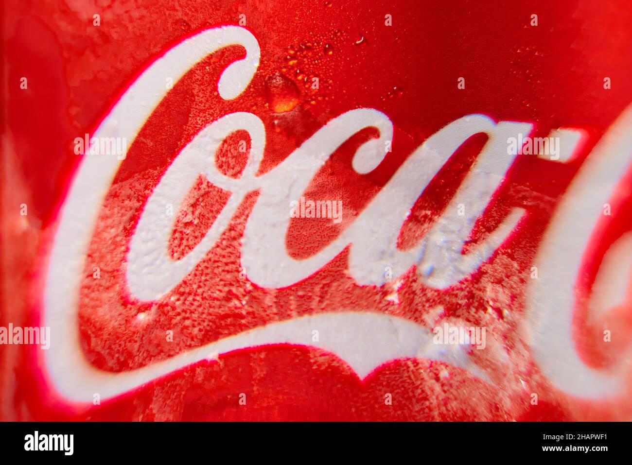 KHARKIV, UKRAINE - DECEMBER 14, 2021: A can of Coca Cola drink. The ...