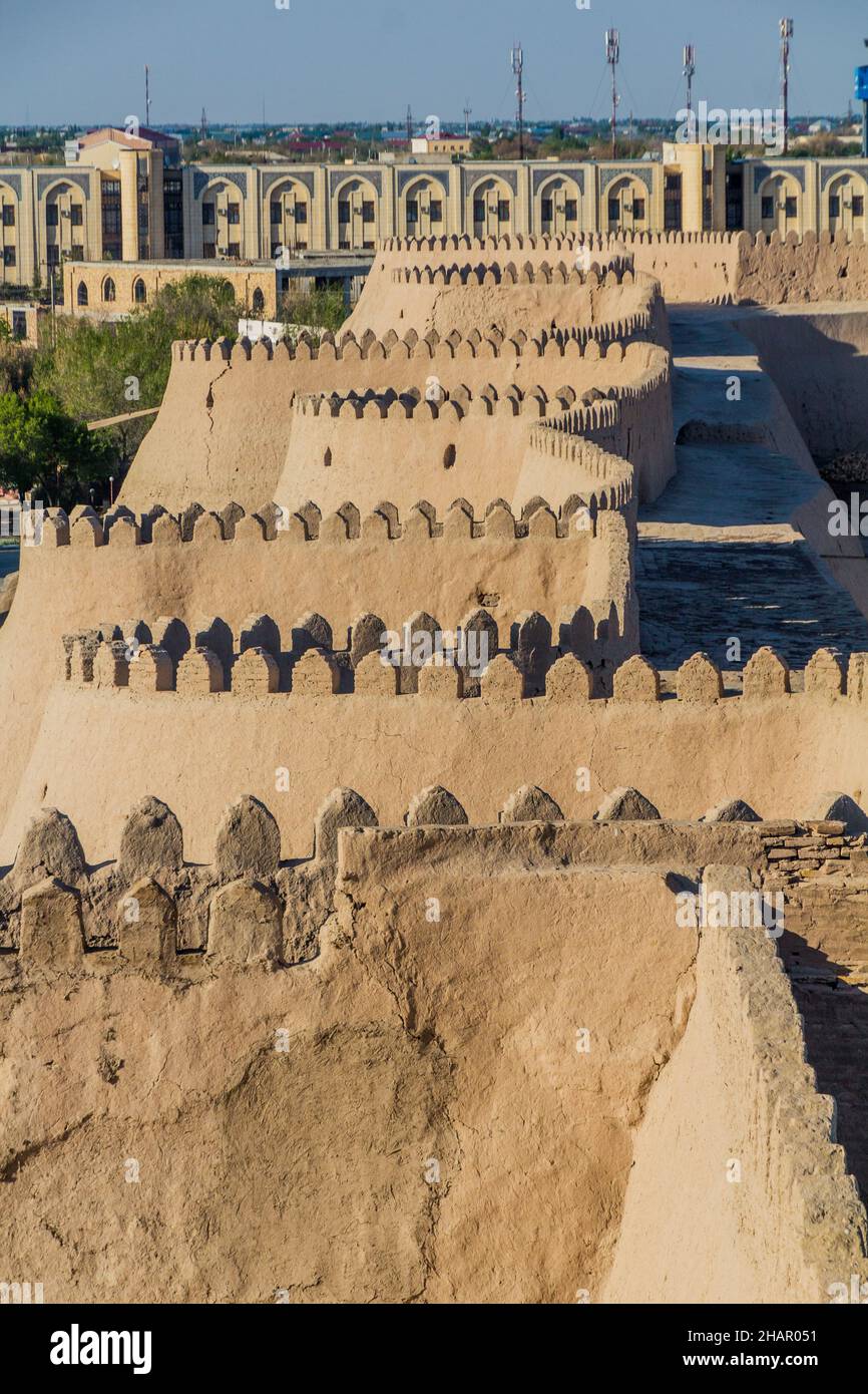 Fortification walls of the old town of Khiva, Uzbekistan Stock Photo ...
