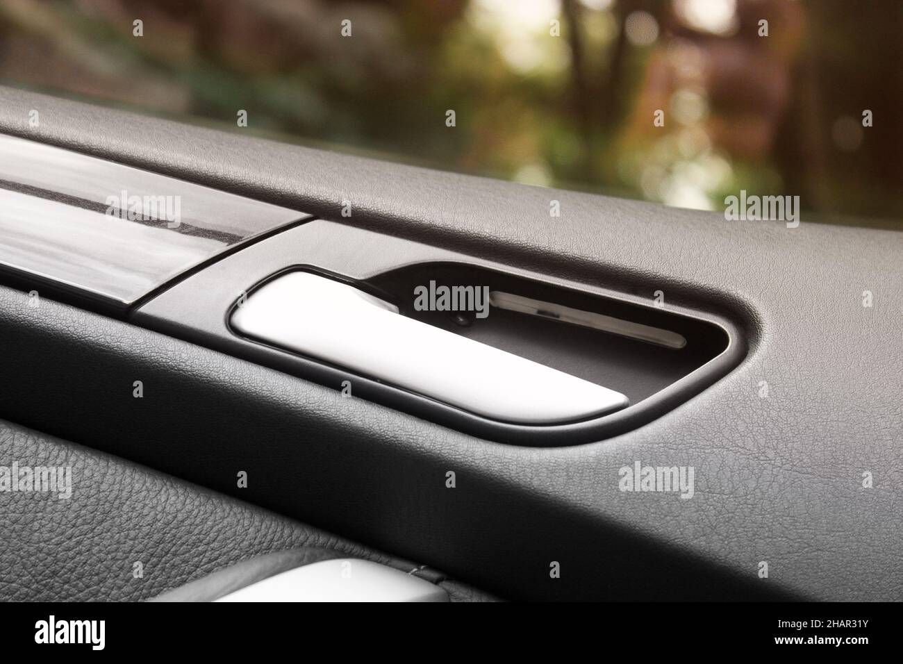 Car door opening handle. Car interior luxury service. Car interior ...