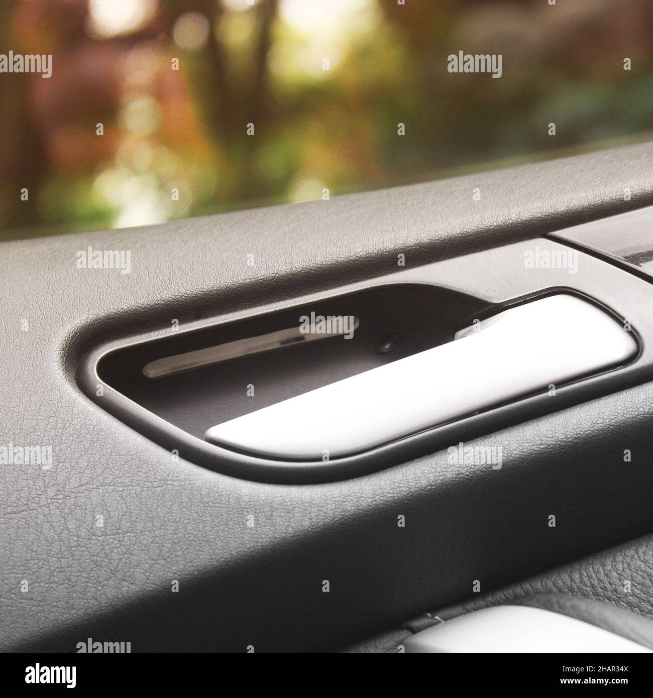 Car door opening handle. Car interior luxury service. Car interior ...