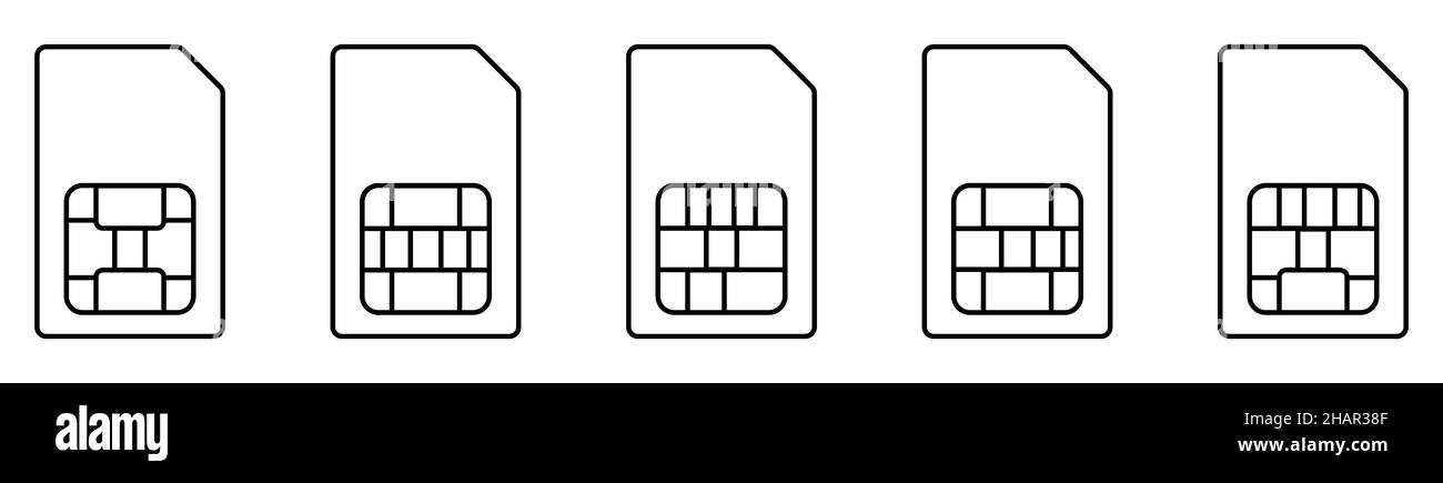SIM card thin line icon set. Linear vector illustration isolated on ...
