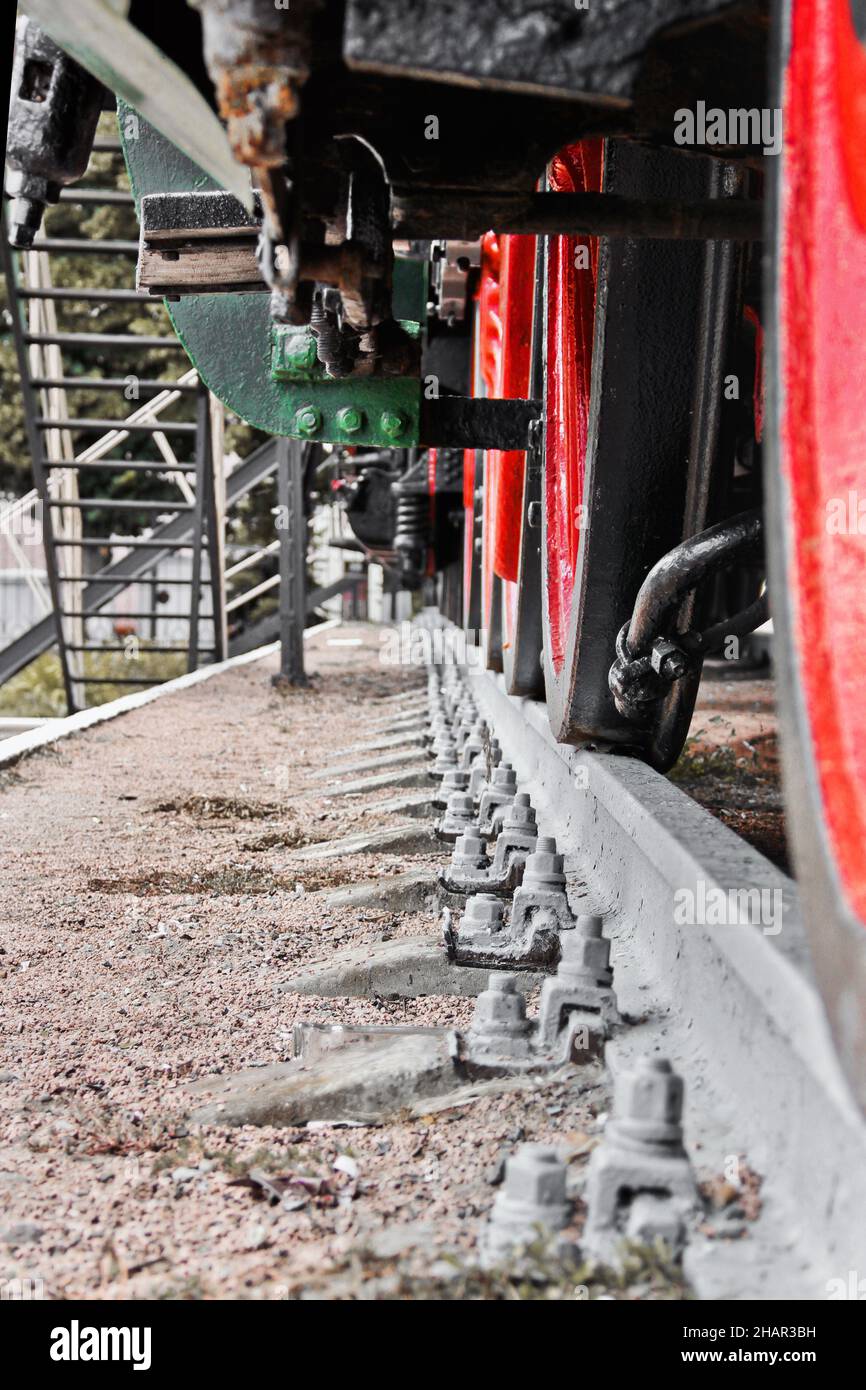Train close up. View of the train from below Stock Photo - Alamy