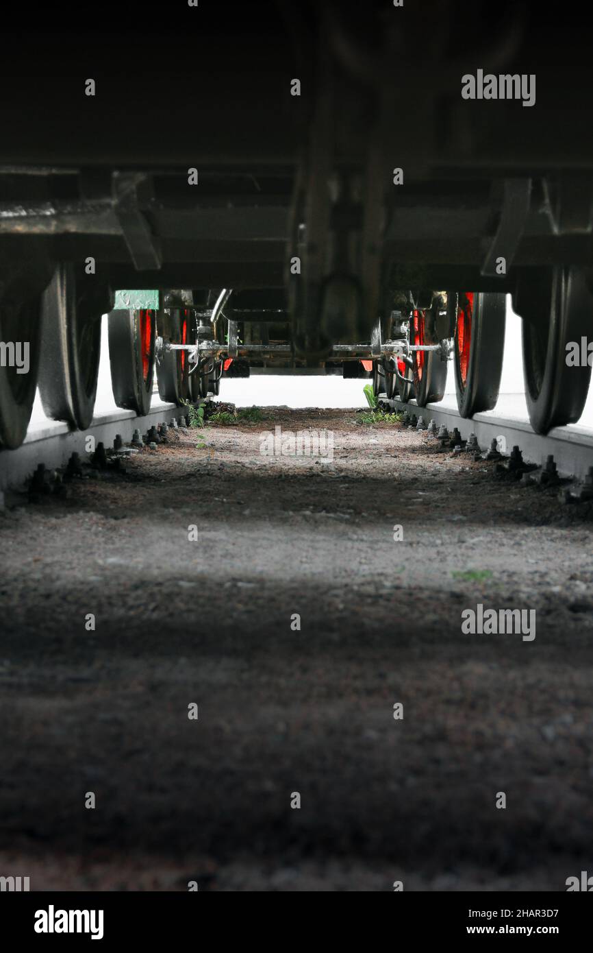Train close up. View of the train from below Stock Photo - Alamy