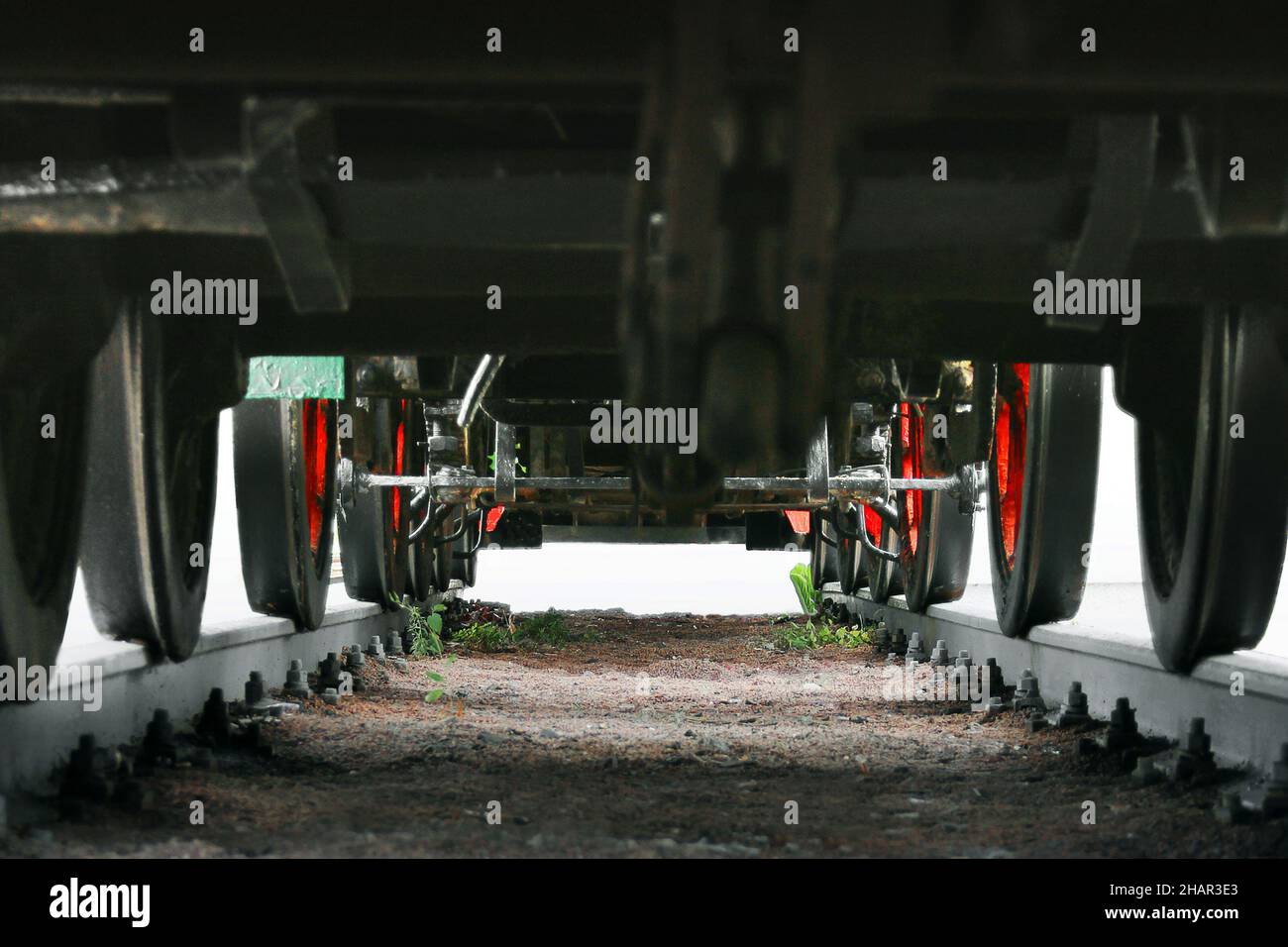Train close up. View of the train from below Stock Photo - Alamy