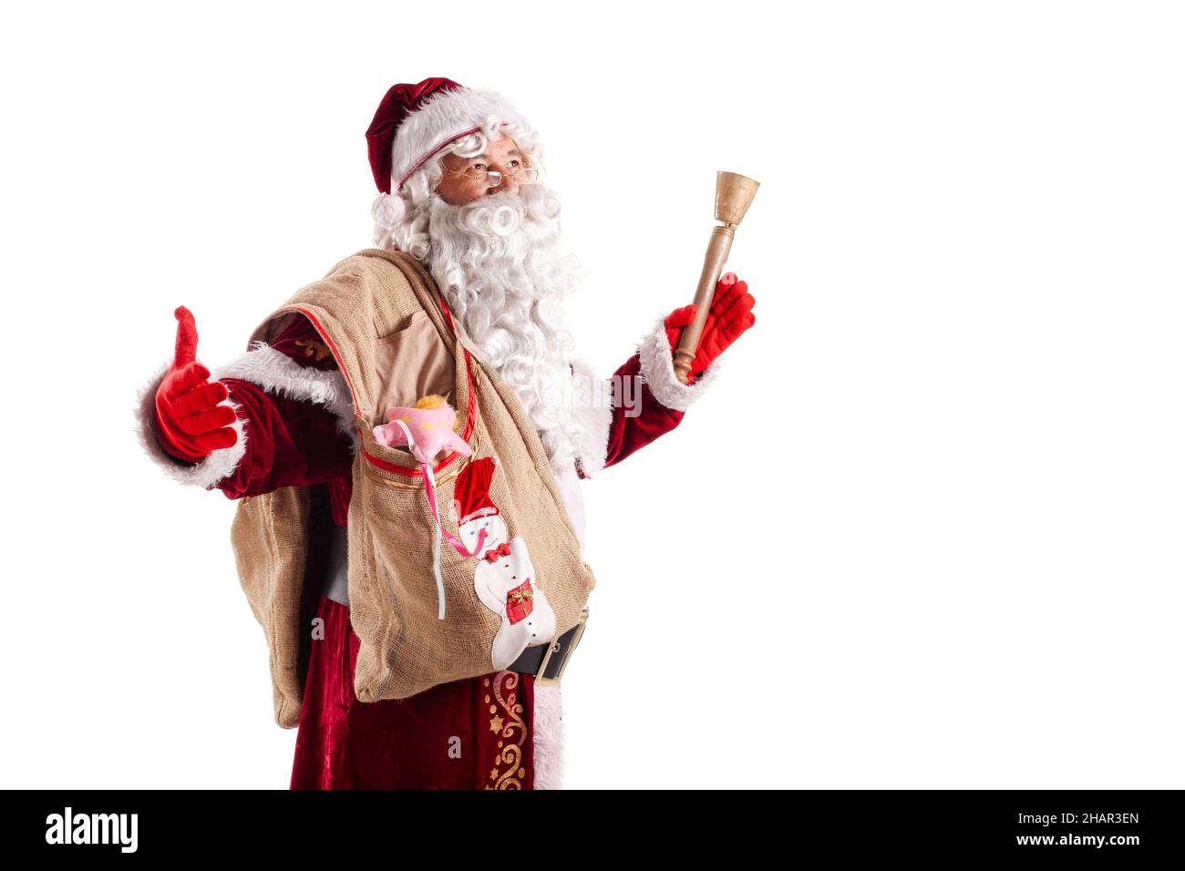 santa claus with ring bell studio portrait on white background Stock ...