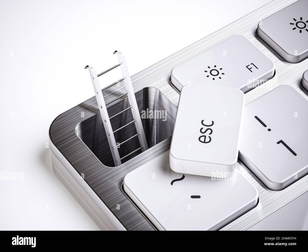 Esc button and ladder coming out of keyboard, escape business concept ...