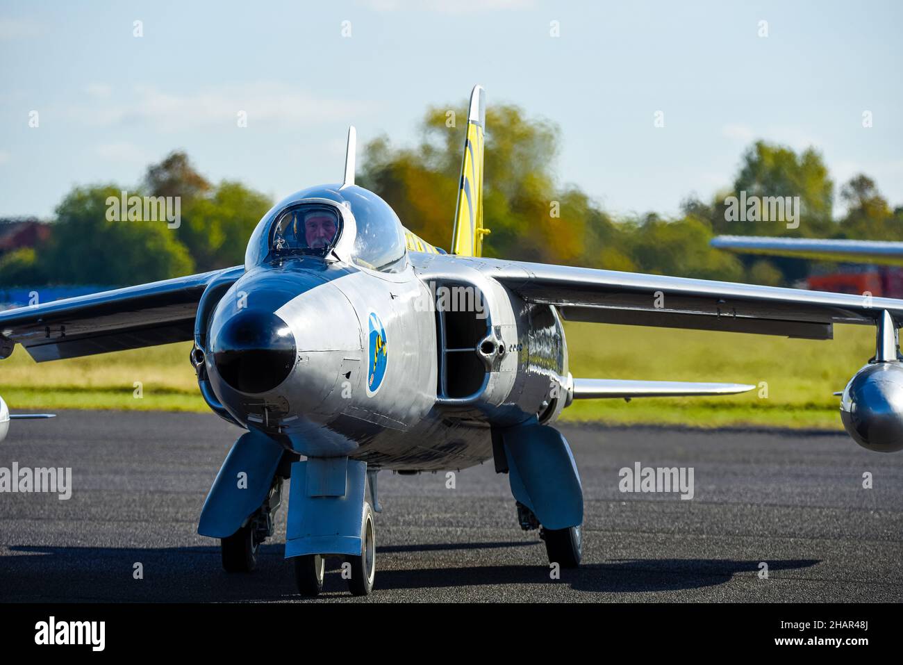 Chris Heames in the cockpit of Folland Gnat F1 having carried out its ...