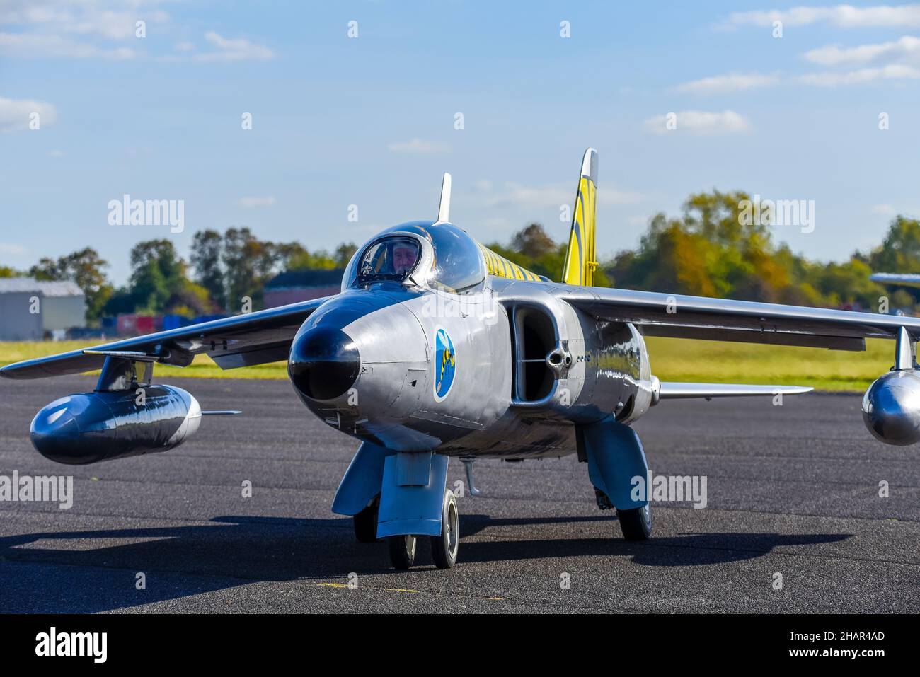 Chris Heames in the cockpit of Folland Gnat F1 having carried out its ...