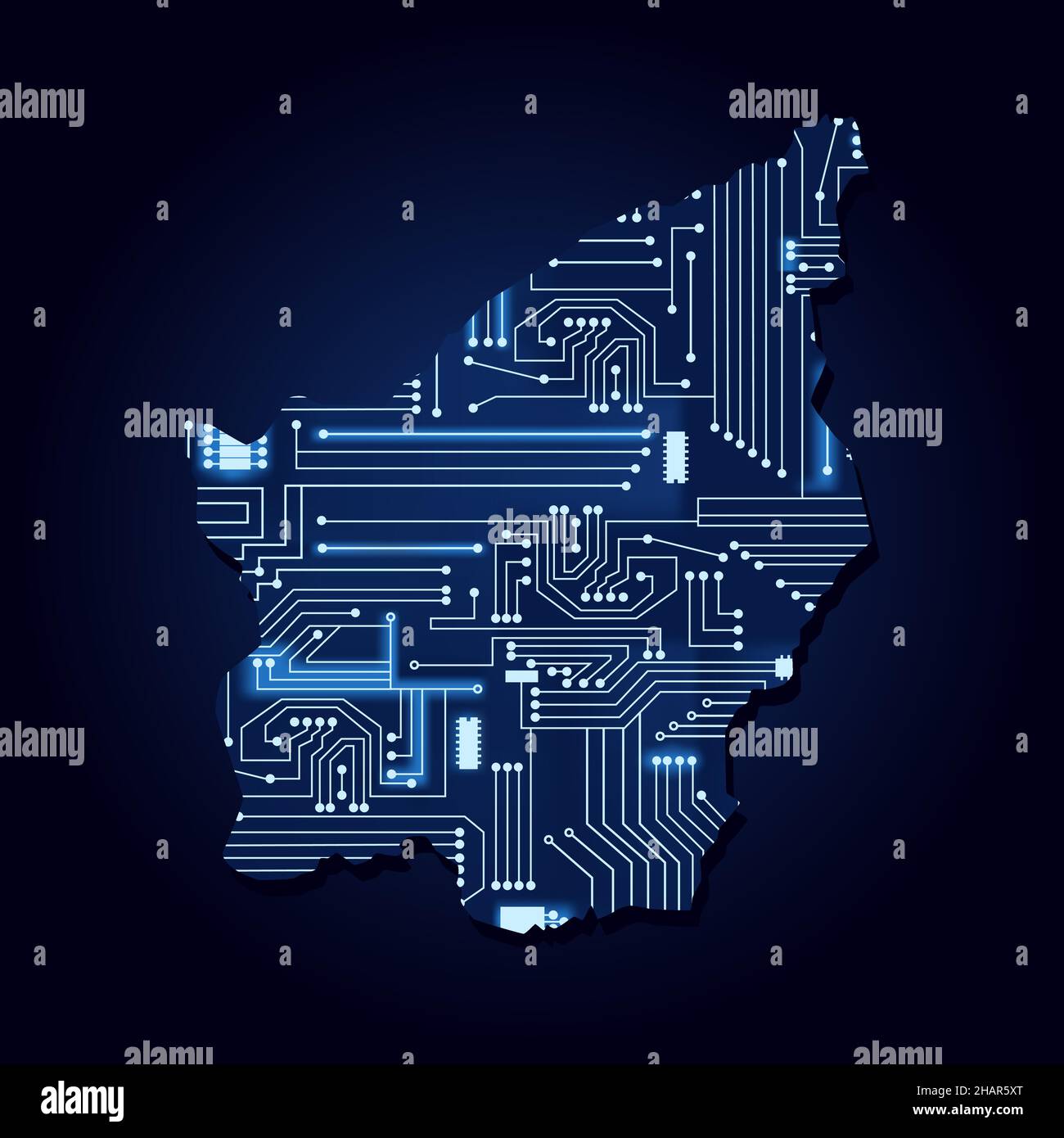 Contour map of San Marino with a technological electronics circuit ...