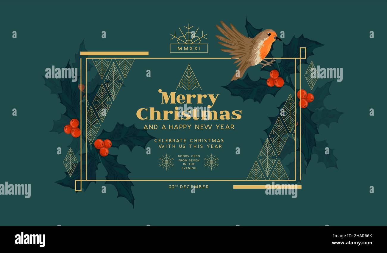 Classic Christmas Frame layout design with gold details. Festive ...