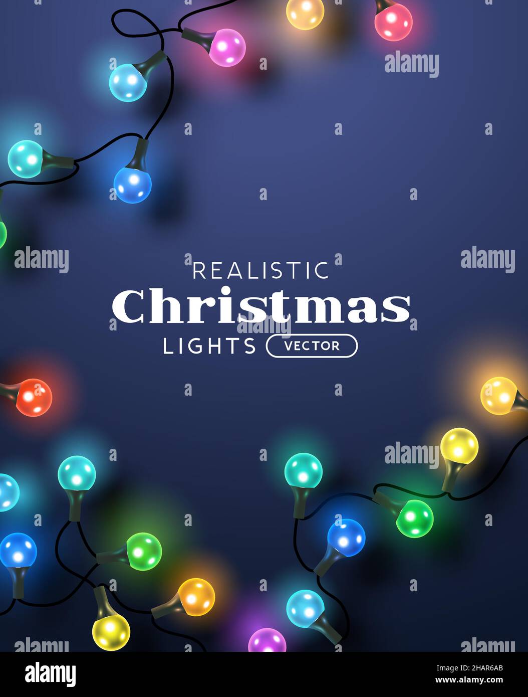 Glowing colorful christmas fairy light chains. Holiday background ...