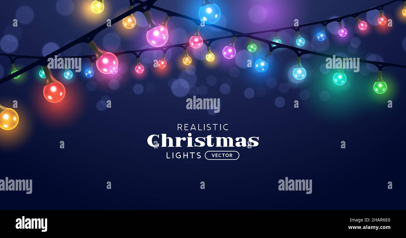 Glowing colorful christmas fairy light chains. Festive holiday ...