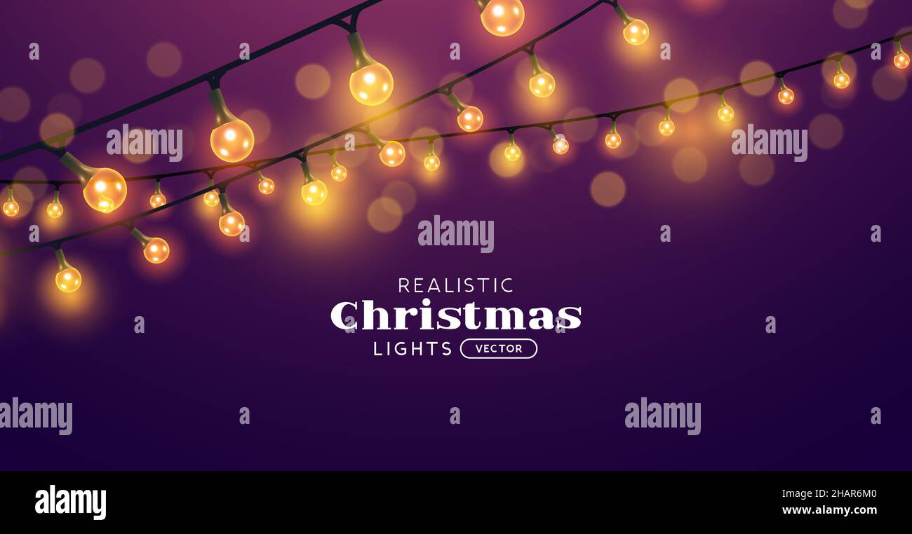 Glowing warm coloured fairy light chains. Festive holiday background ...