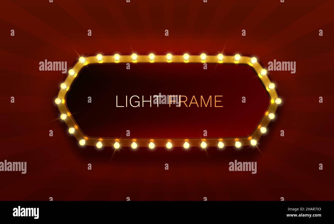 Golden frame retro billboard, blank showtime text. Vector illustration ...