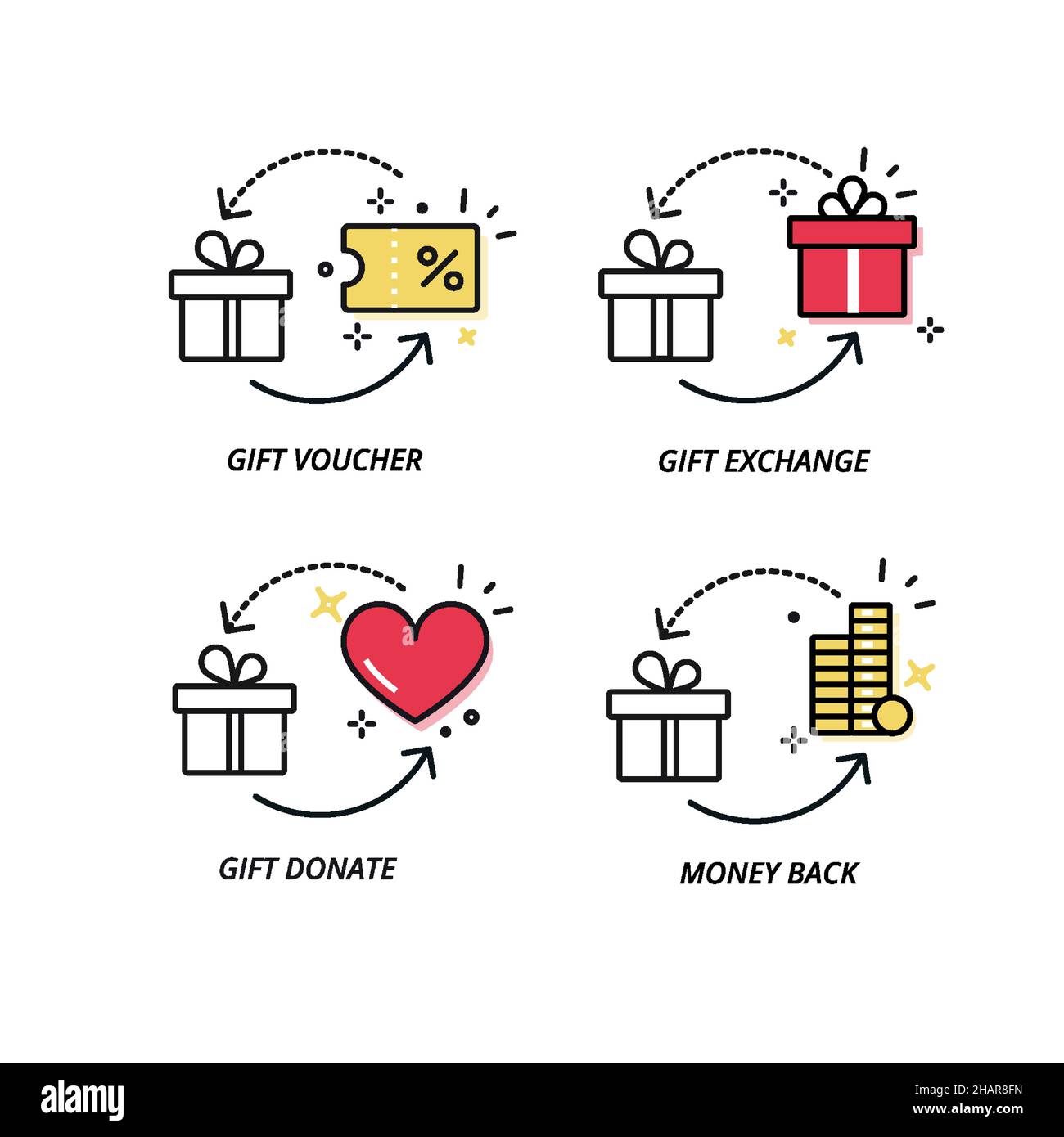 Return options for bad gifts.Line vector illustration on white ...