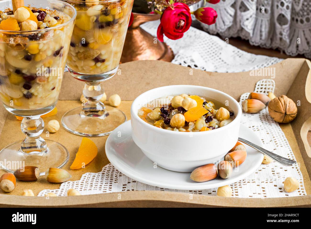 Traditional Turkish Dessert is Asure or Noah's Pudding portioned in ...