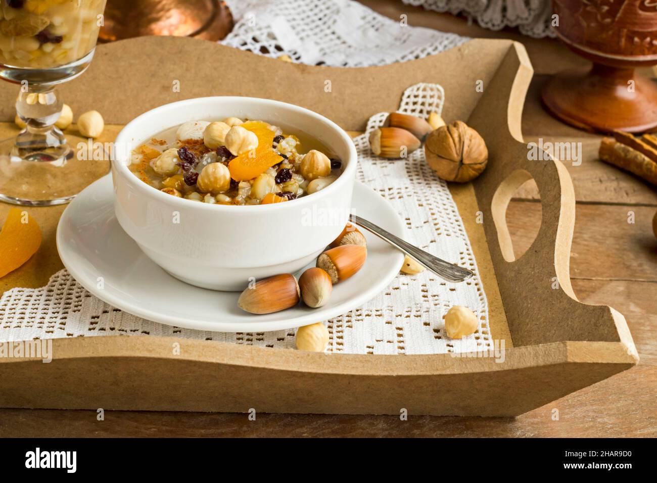 Traditional Turkish Dessert is Asure or Noah's Pudding portioned in ...