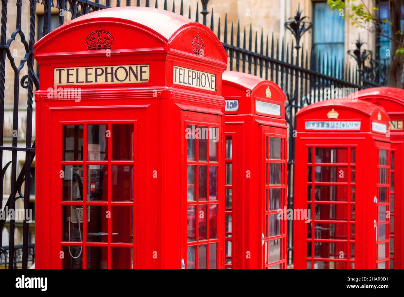 Row of Red Telephone Booths, London, United Kingdom Stock Photo - Alamy