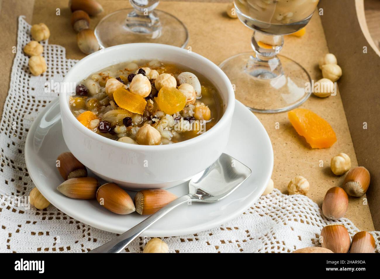 Traditional Turkish Dessert is Asure or Noah's Pudding portioned in ...