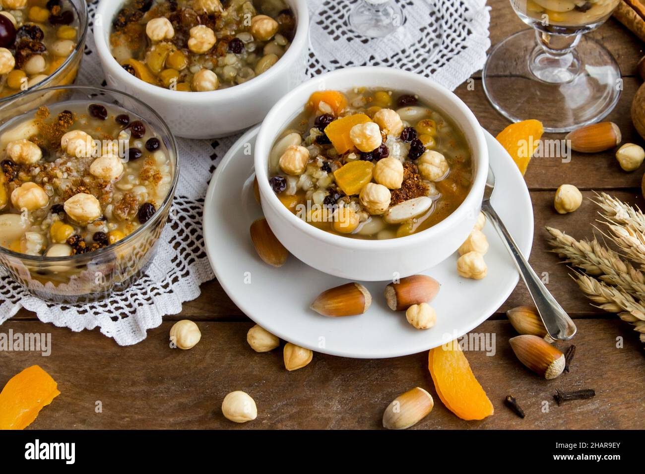 Traditional Turkish Dessert is Asure or Noah's Pudding portioned in ...