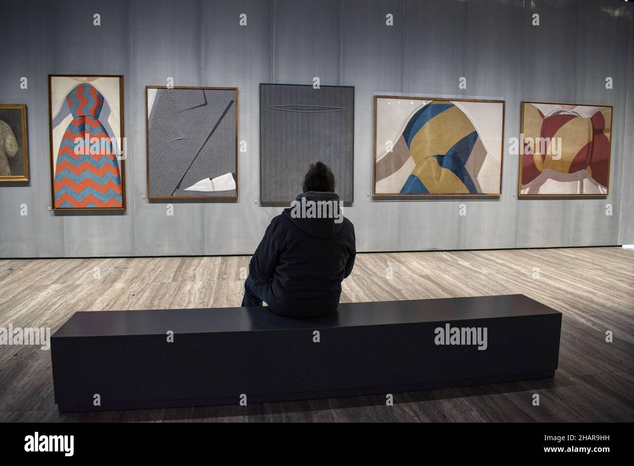Milan, Italy: Visitor at the retrospective of Domenico Gnoli, Italian ...