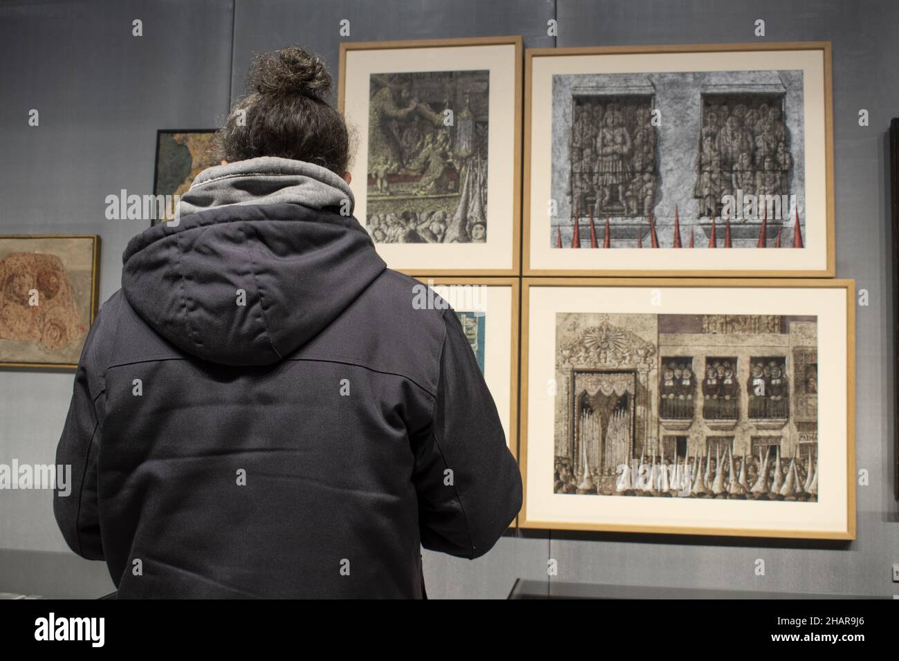 Milan, Italy: Visitor at the retrospective of Domenico Gnoli, Italian ...