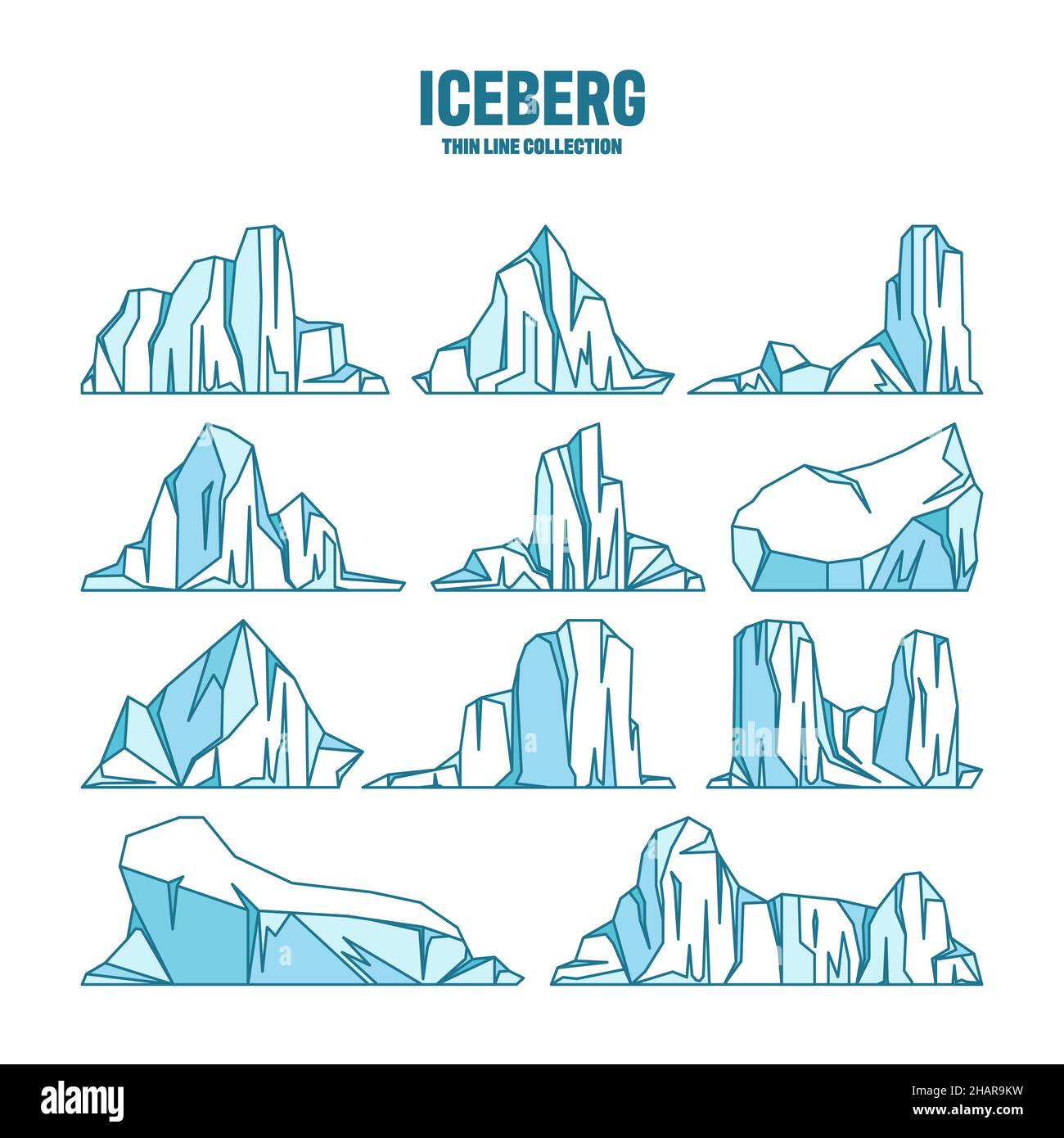 Floating icebergs sketch collection. Drifting arctic glacier, block of ...