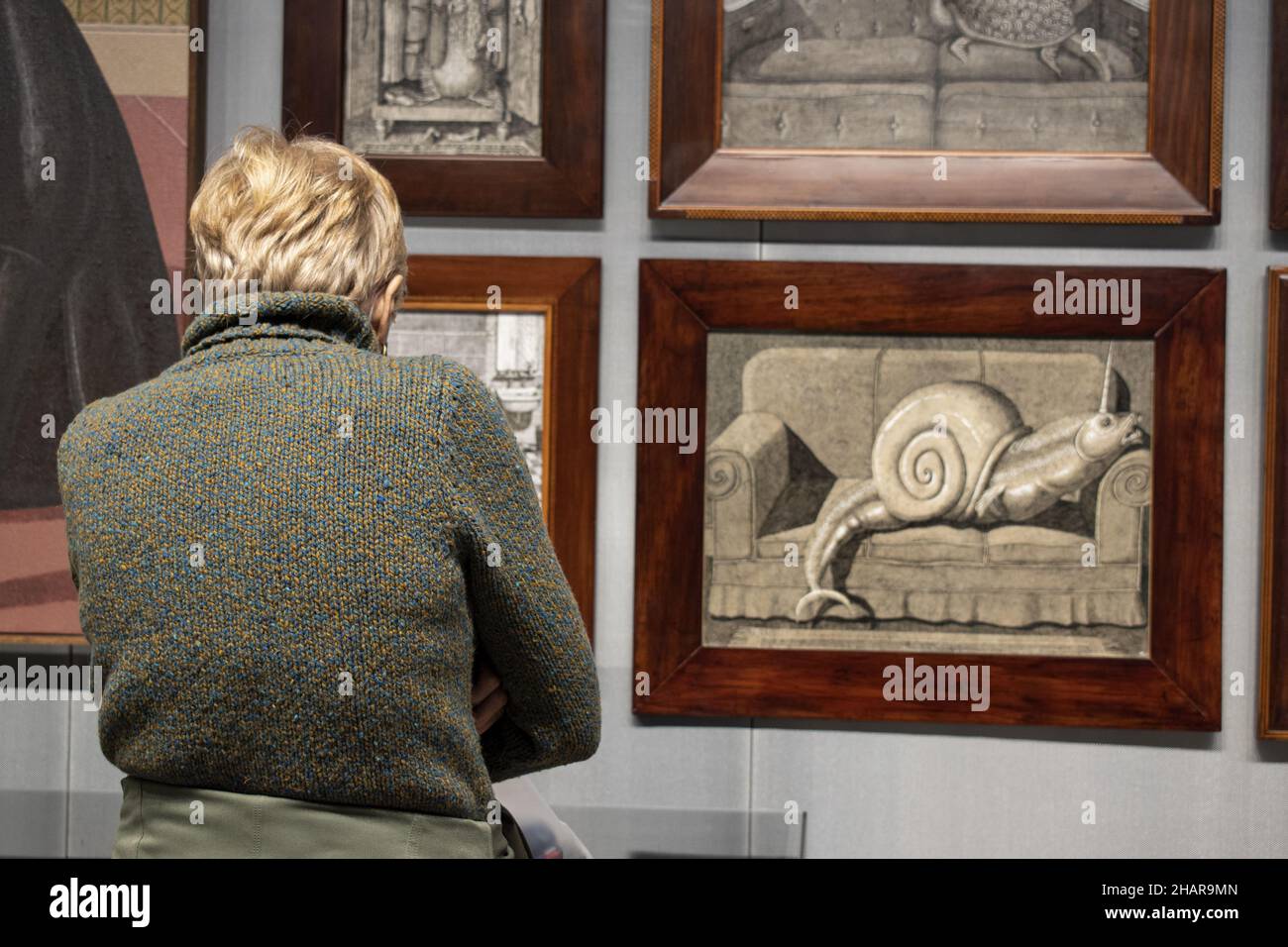 Milan, Italy: Visitor at the retrospective of Domenico Gnoli, Italian ...
