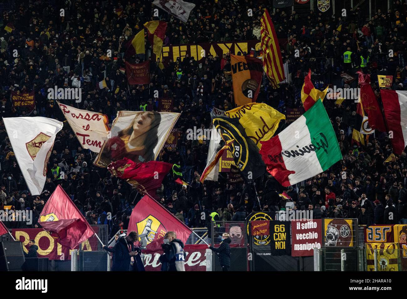 Roma fans in the stands at the stadio olimpico hi-res stock photography ...