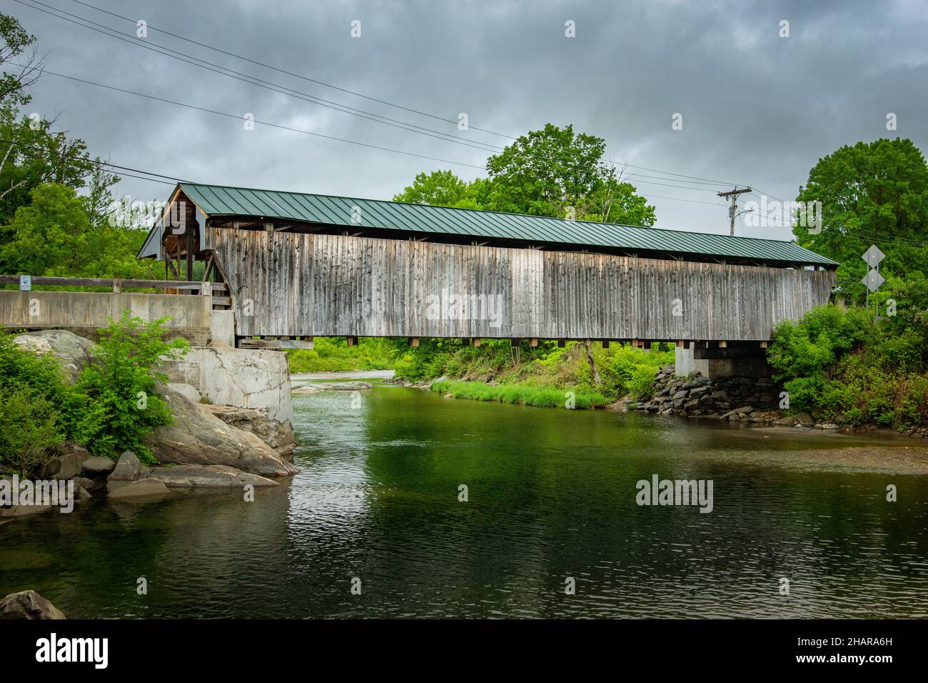 Warren Covered Bridge on the Mad River in Warren, Vermont Stock Photo ...