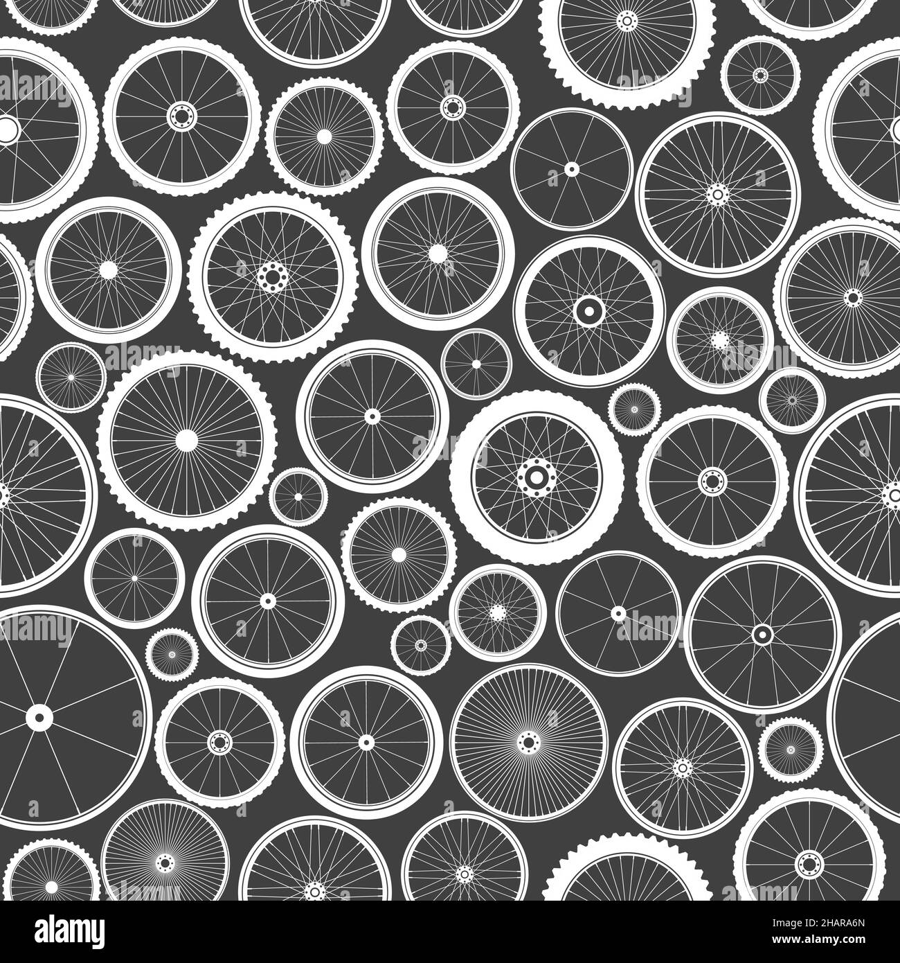 Seamless pattern with bicycle wheels. Bike rubber tyre silhouettes ...