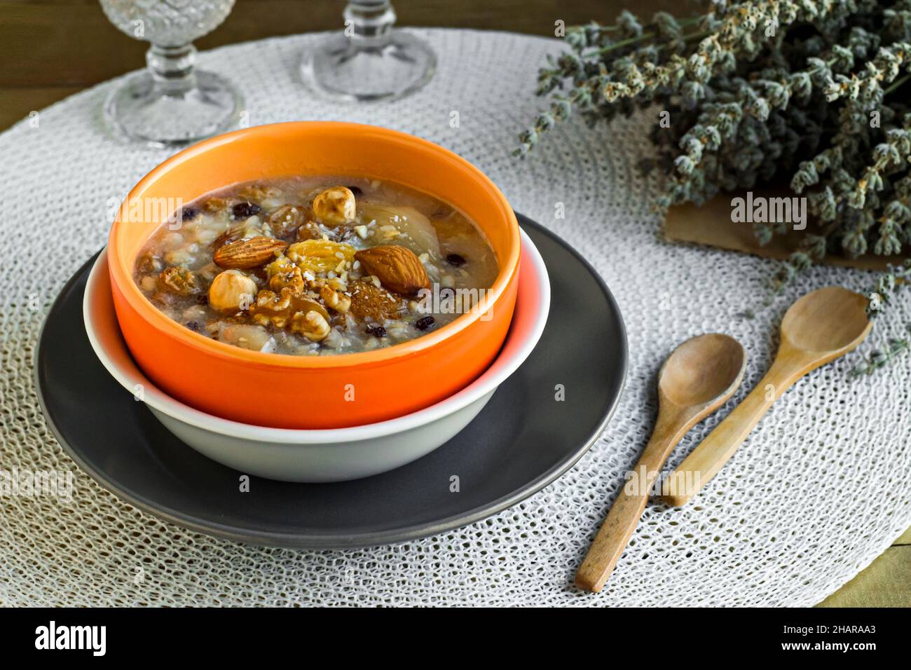 Traditional Turkish Dessert Asure,Noah's Pudding in stylish bowls on ...