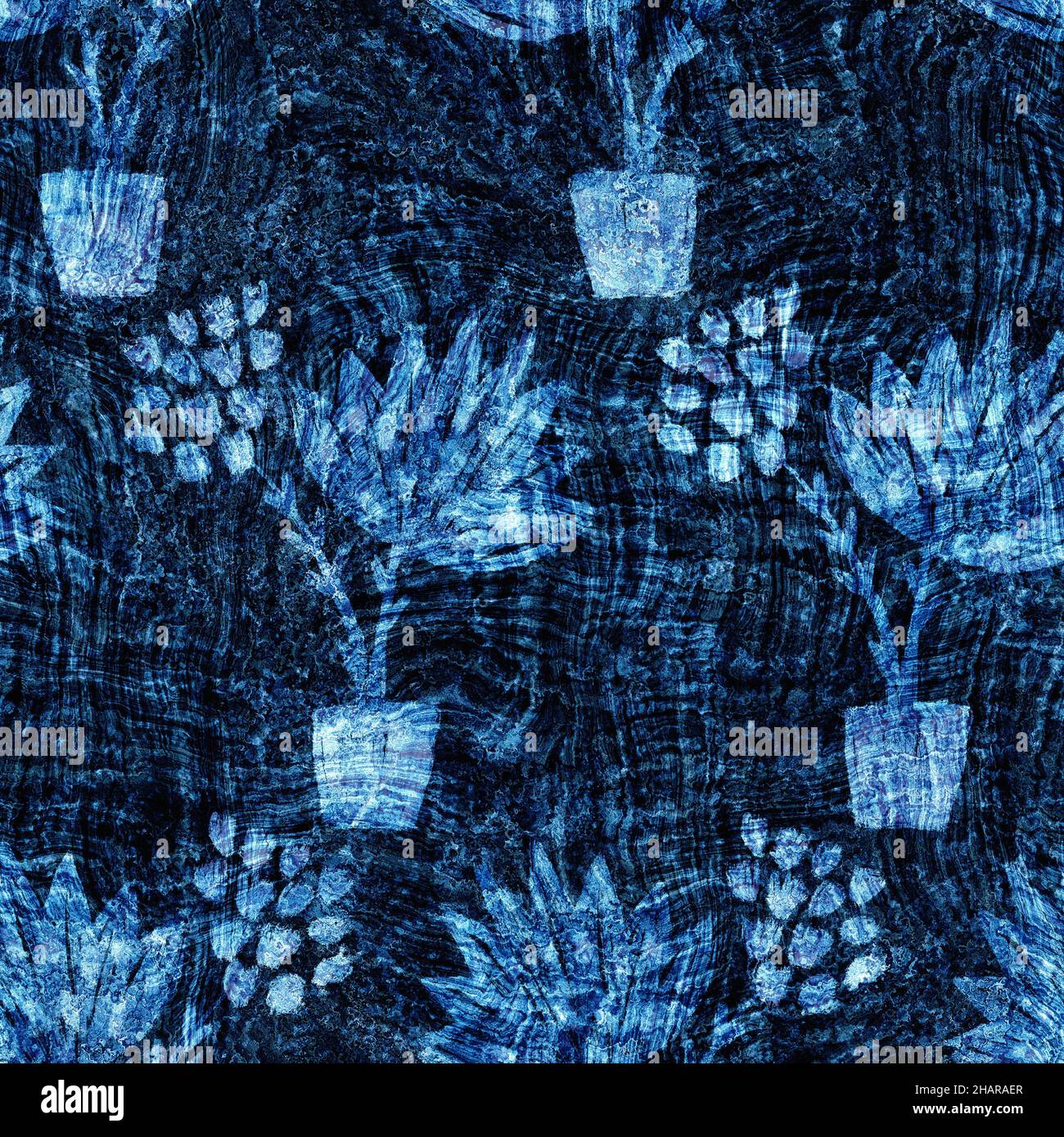 Seamless indigo block print texture on navy blue woven effect ...