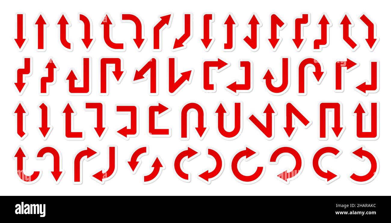 Colorful arrow stickers set. Red pointers collection. Simple arrows in ...