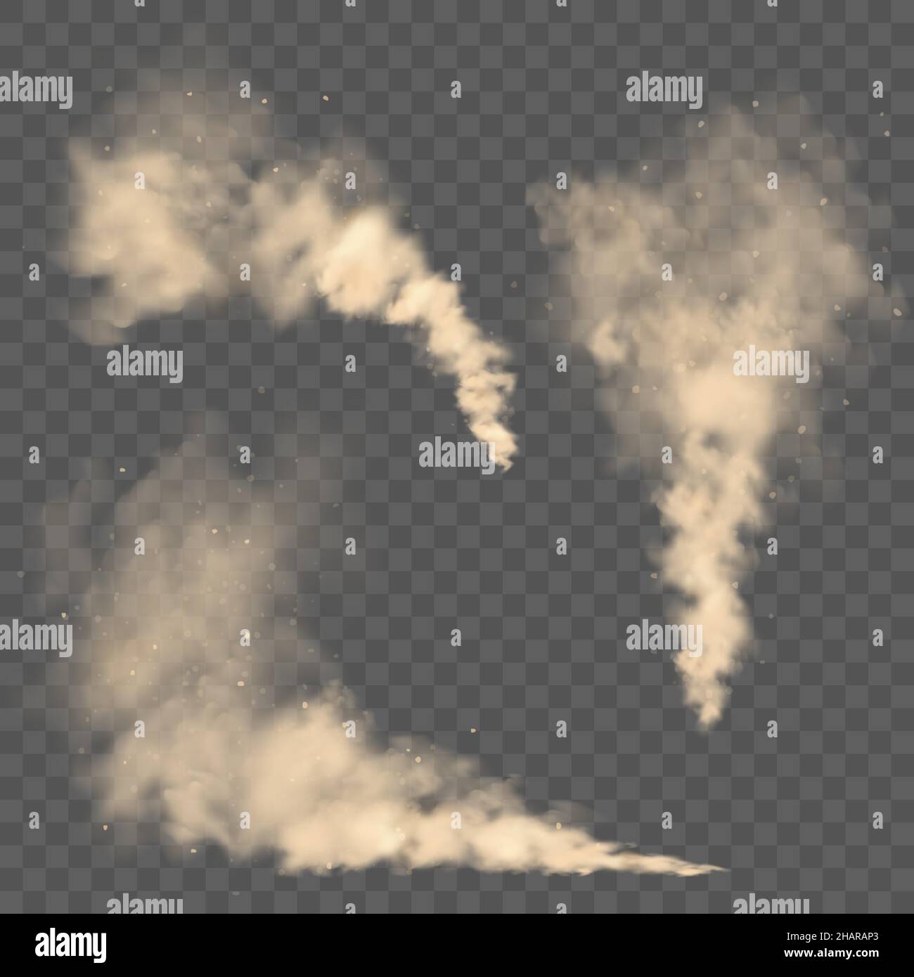 Realistic dust clouds. Road sand storm. Polluted dirty brown air with ...