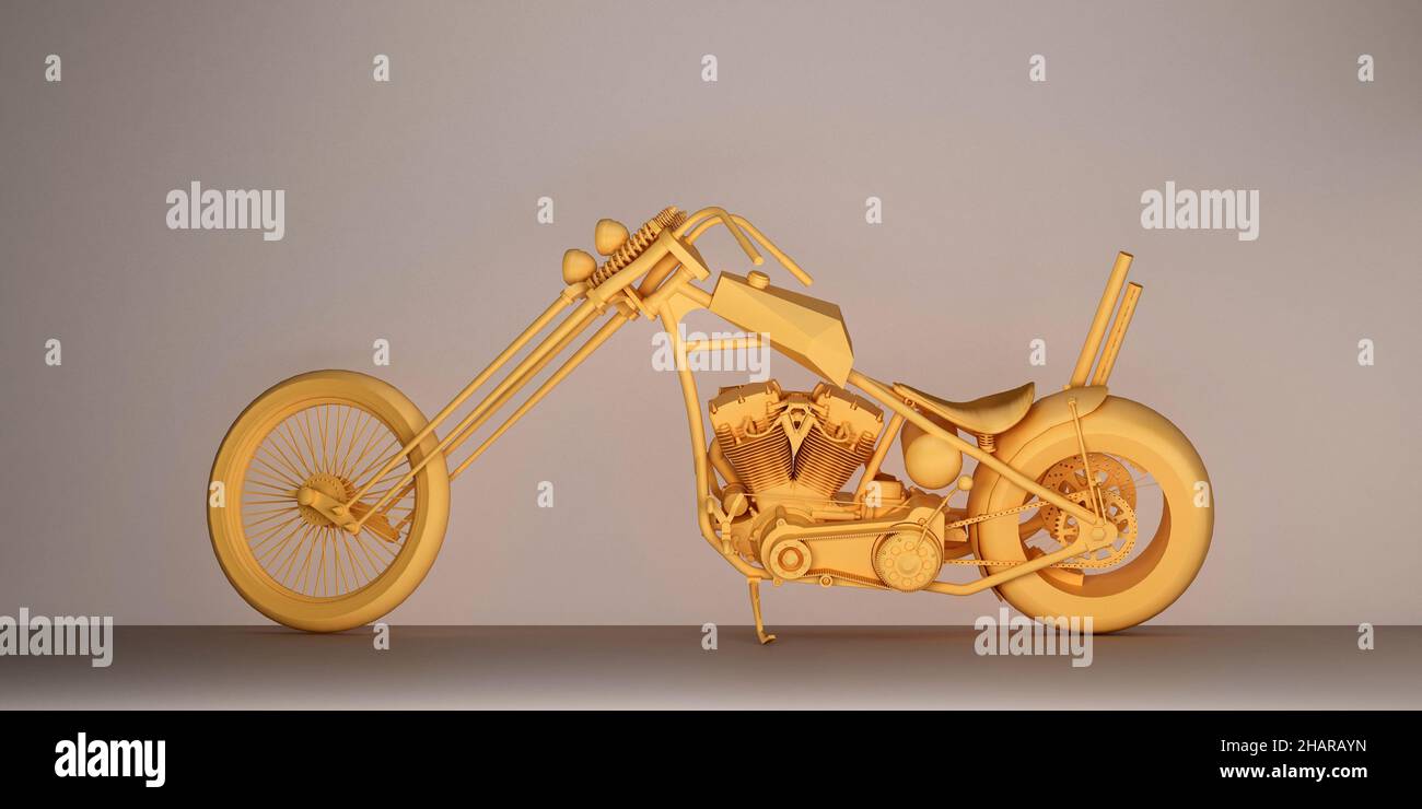 long orange motorcycle side view. 3d rendering Stock Photo - Alamy