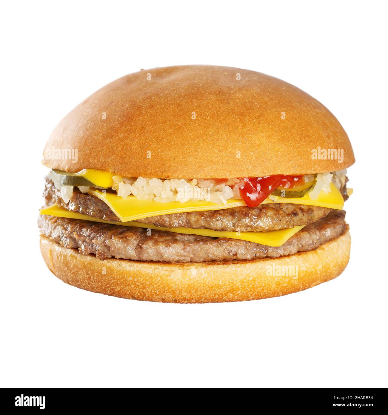 Double cheeseburger. Double beef cutlet. Isolated on white background ... Double cheeseburger. Double beef cutlet. Isolated on white background ...