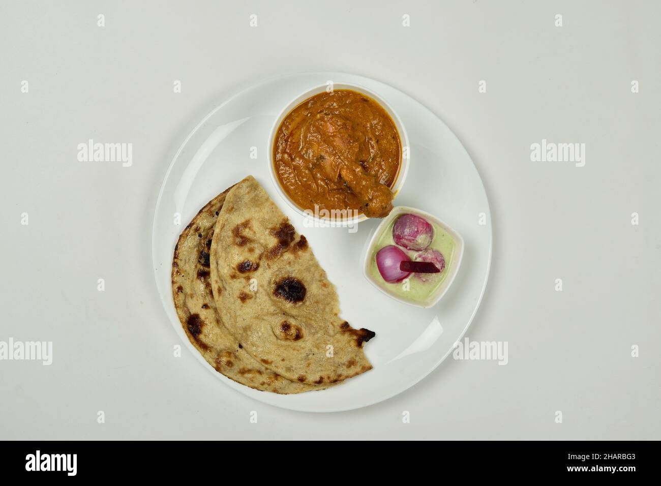 Butter Chicken Roti with Onion Chutney Isolated on White Background ...