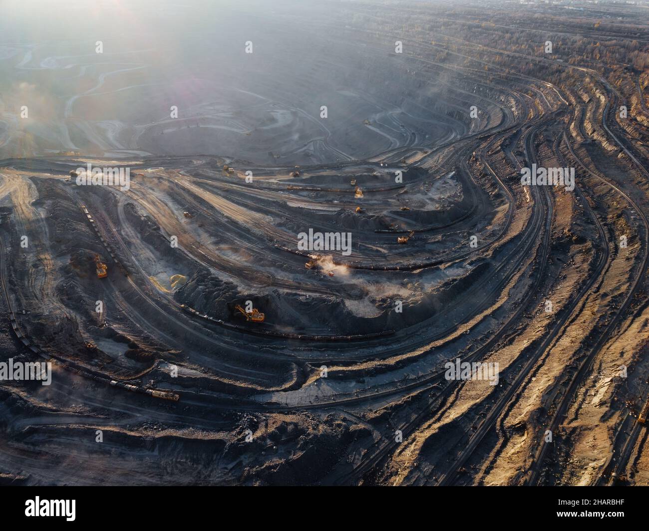 Open pit mine in mining and processing plant, aerial view Stock Photo ...
