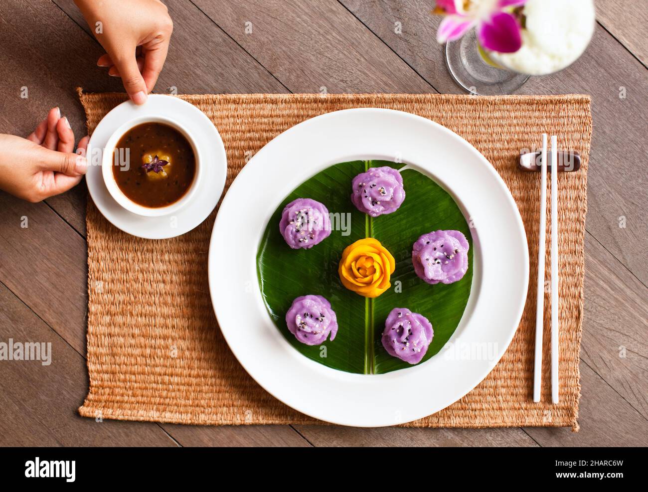 Plate of Dumplings at Kamalaya, Koh Samui, Thailand. A plate of meat ...