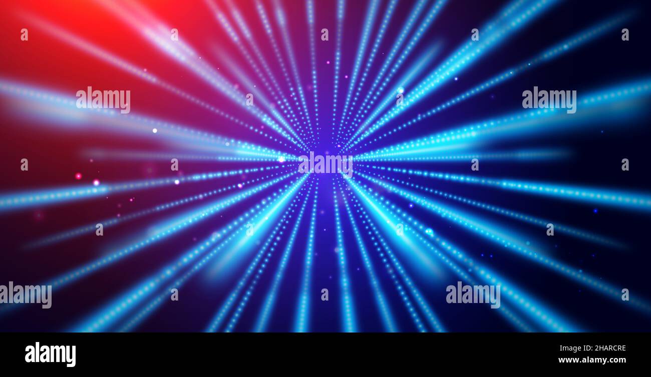 Cosmic background with acceleration of the speed light. Glowing neon ...