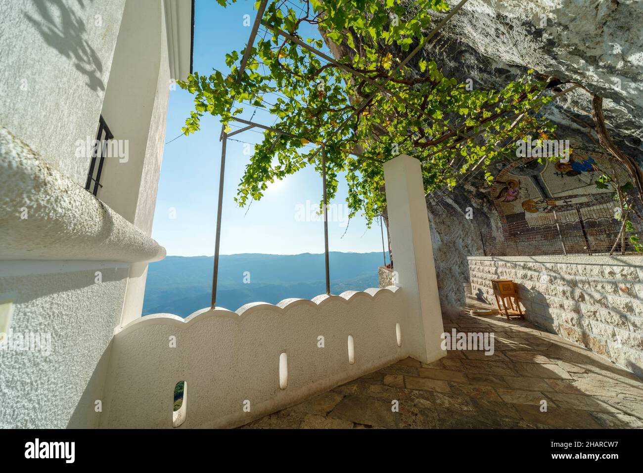 One of several terrace balconies,surrounding the caves of the monastery ...