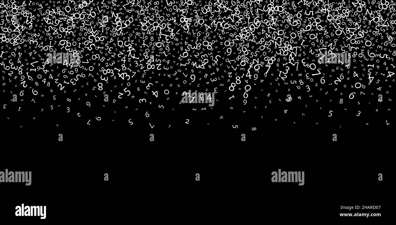 Falling numbers, big data concept. Binary white messy flying digits ...