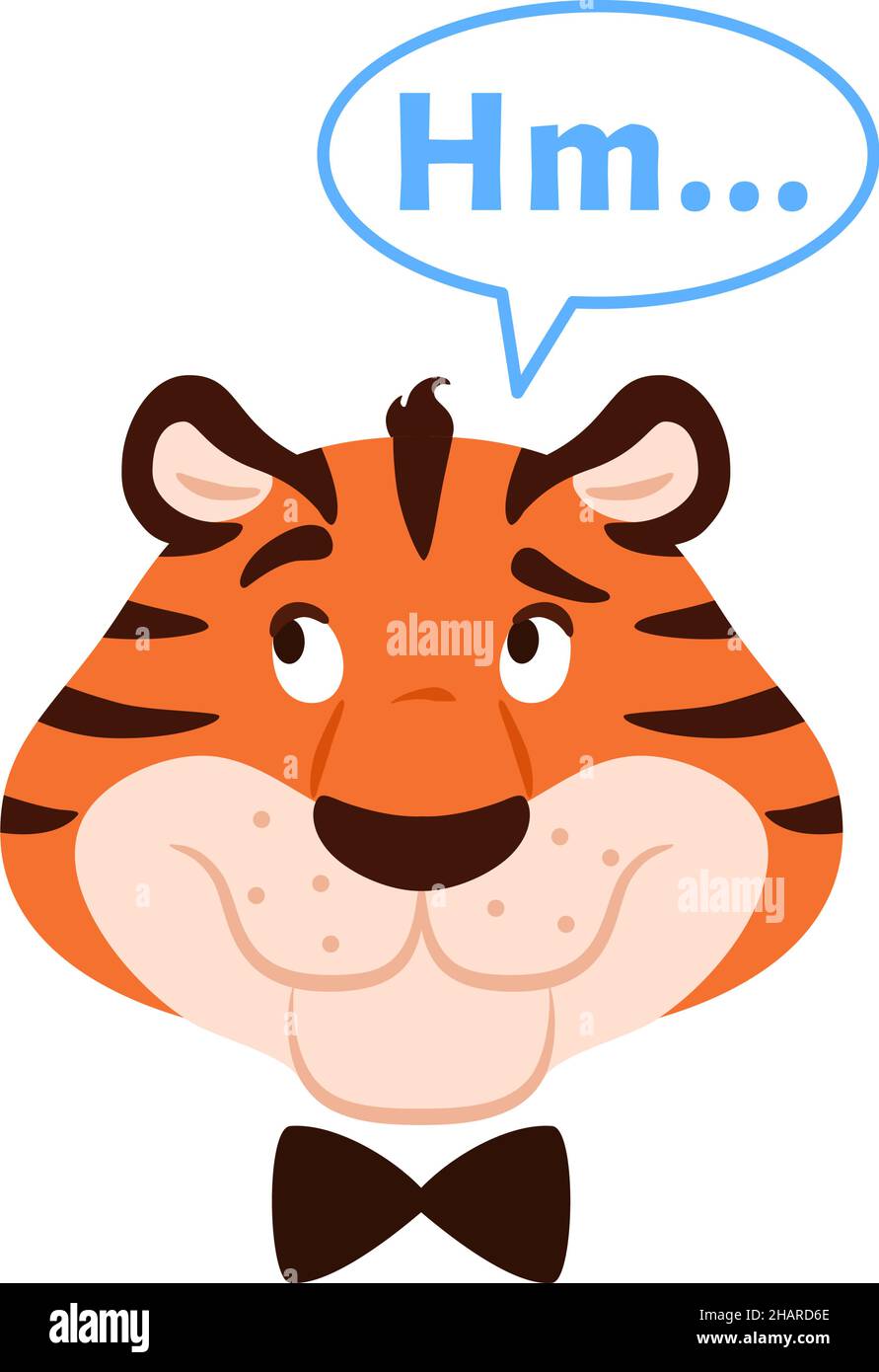 Flat happy smiling thinking tiger head isolated Stock Vector Image ...