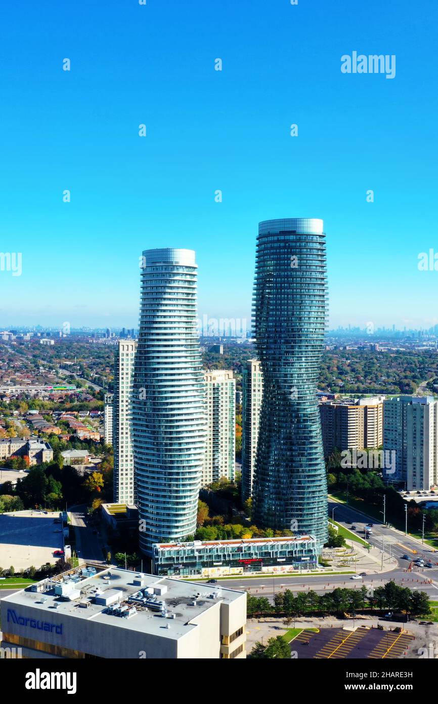 An aerial vertical of the Absolute World Complex in Mississauga, Ontario, Canada Stock Photo - Alamy
