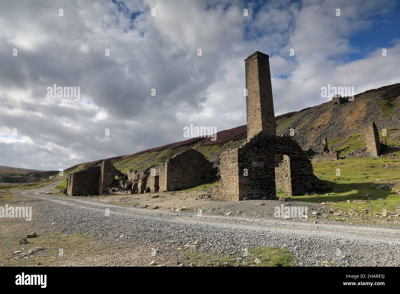 The remains of Old Gang Lead Mine & smelting mill, near to Reeth in ...