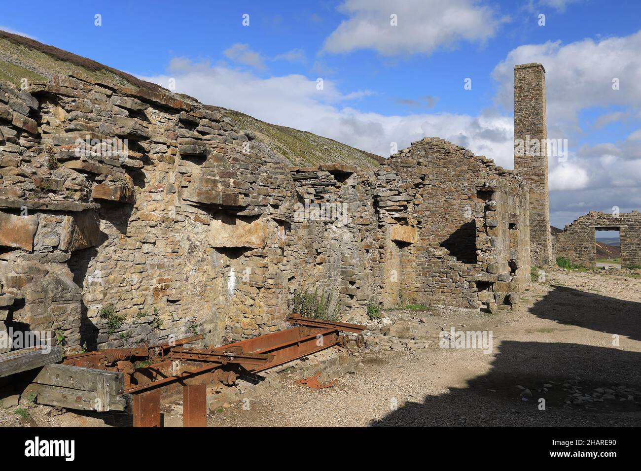 The remains of Old Gang Lead Mine & smelting mill, near to Reeth in ...