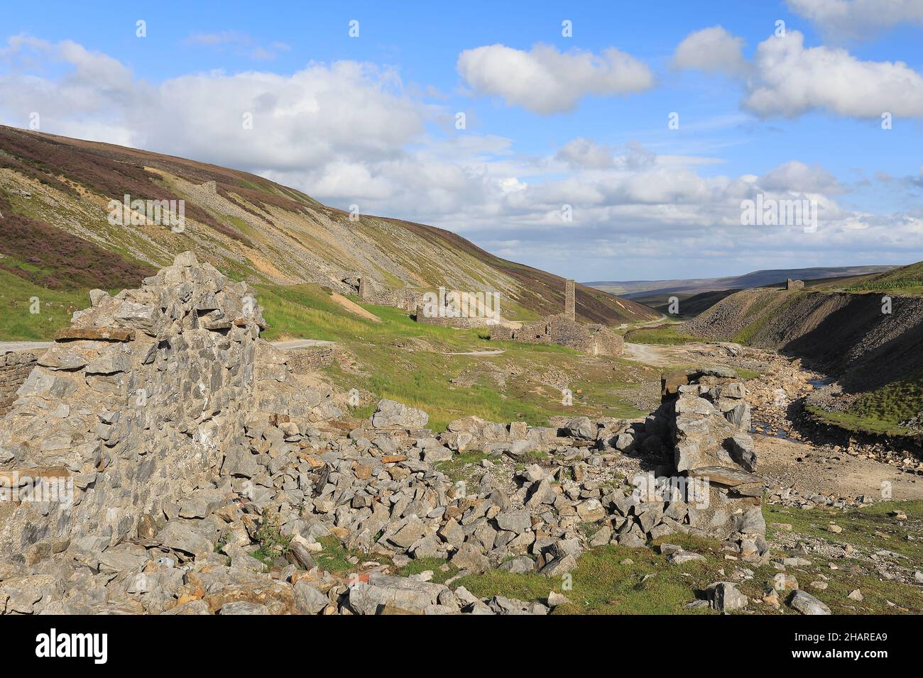 The remains of Old Gang Lead Mine & smelting mill, near to Reeth in ...